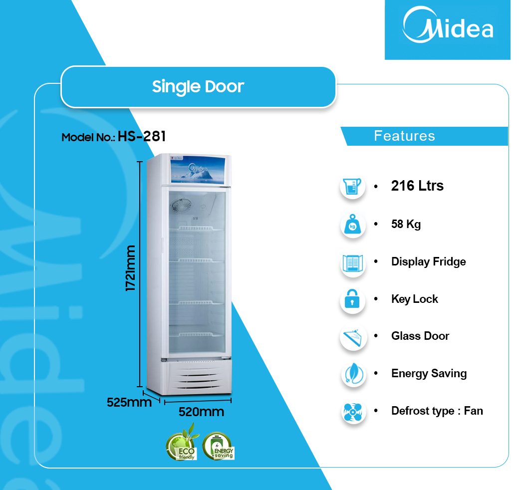 MIDEA 281LTR DISPLAY FRIDGE- HS-281 - Emms Gift