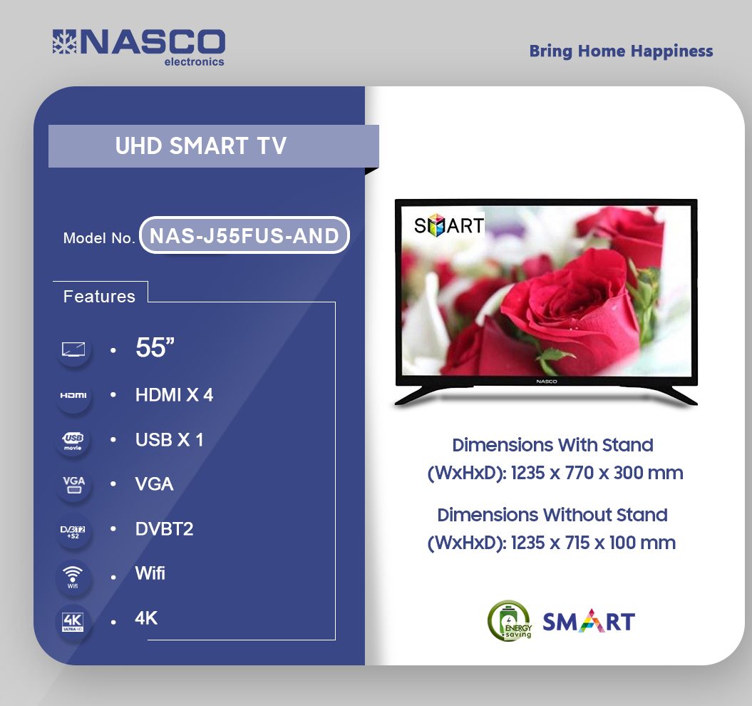 NASCO 55″ UHD 4K DIGITAL SATELLITE SMART TV - Emms Gift