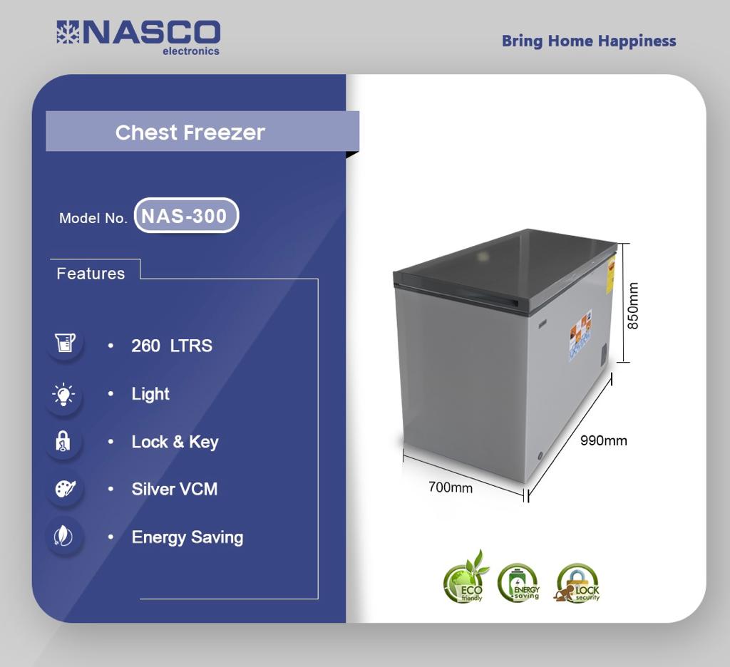 NASCO 290LTR CHEST FREEZER SILVER NAS-360 - Emms Gift