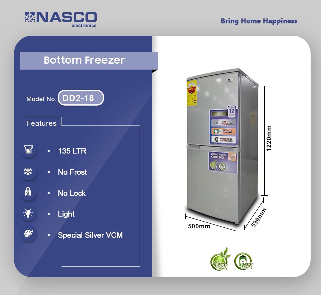 NASCO 135LTR BOTTOM FREEZER REFRIGERATOR NASD2-160 - Emms Gift