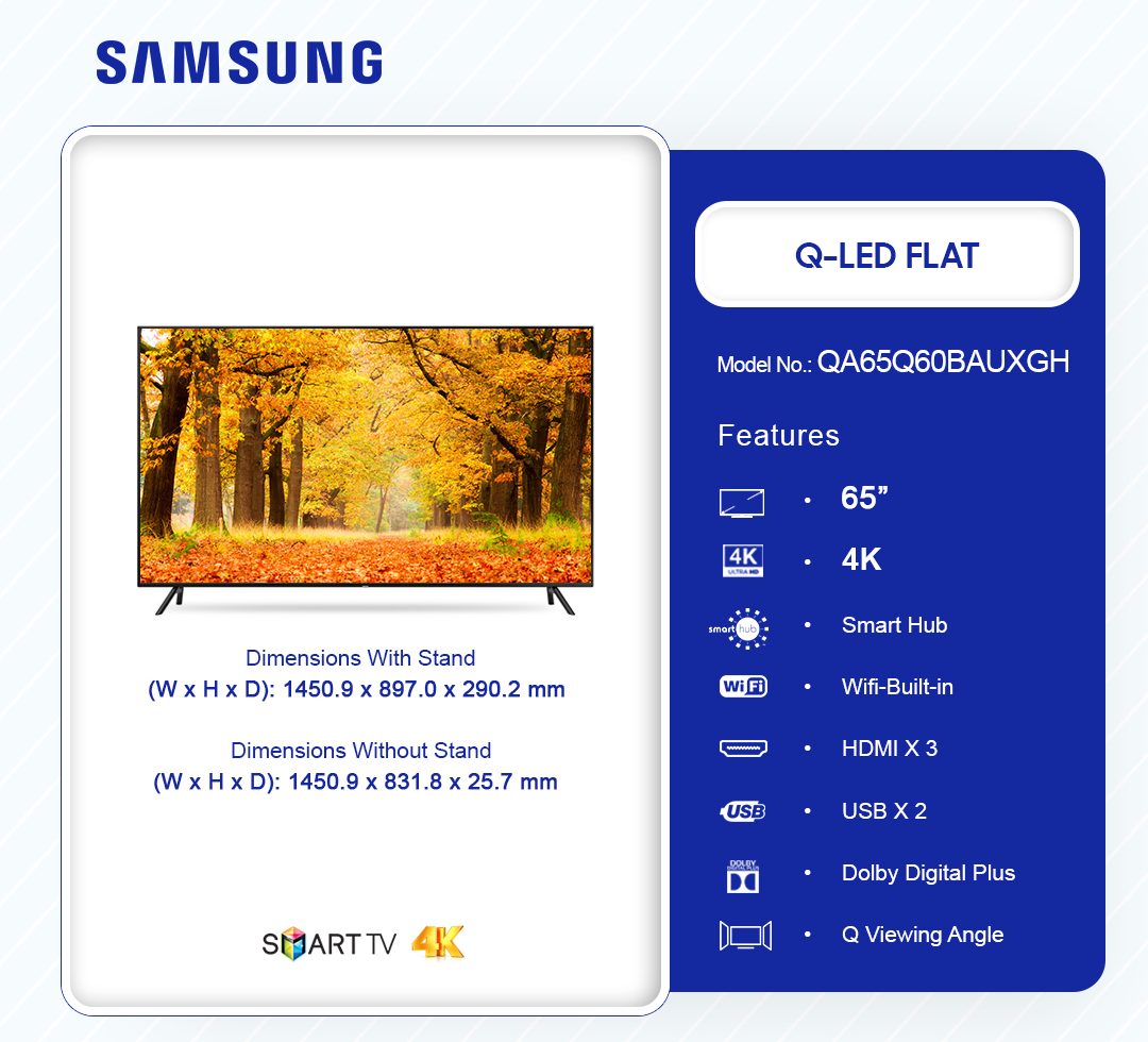 SAMSUNG Q60A QLED 4K Smart TV 65” QA65Q60DAUXGH - Emms Gift