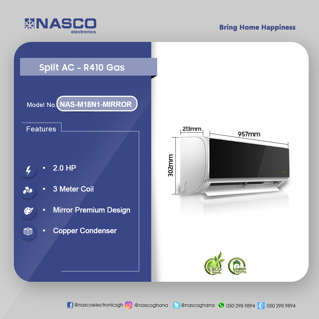 NASCO 2.0HP R410 SPLIT AIR CONDITIONER MIRROR DESIGN NAS-M18N1-MIRROR ...