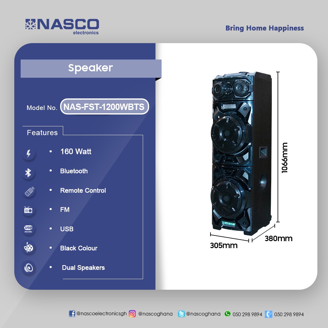 NASCO 120WATT BLUETOOTH SOUND TOWER NAS-FST-1200WBTS - Emms Gift