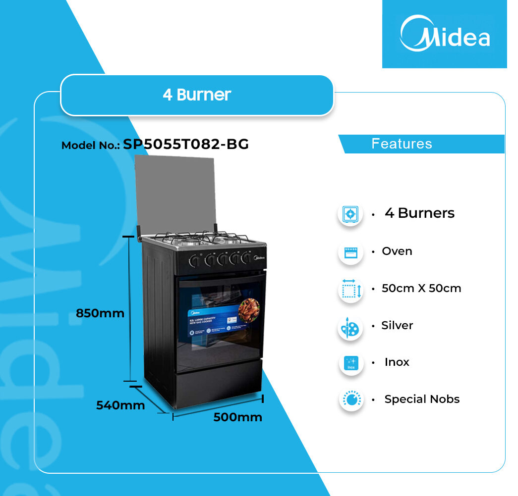 MIDEA-4-BURNER-GAS-COOKER-SP5055T082-BG - Emms Gift